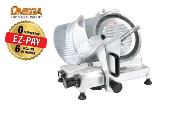 Omega HBS-250 Manual Aluminum Meat Slicer - 10" Blade, 1/5 HP, Belt Dr ...